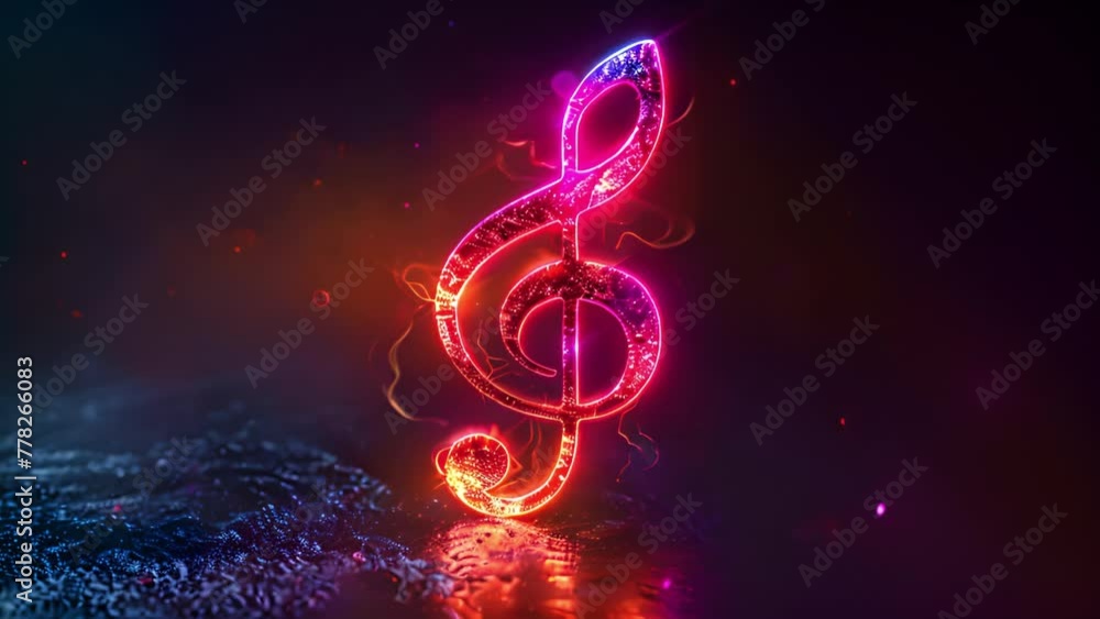 Music key neon colors on black background. Music notes abstract. blue ...
