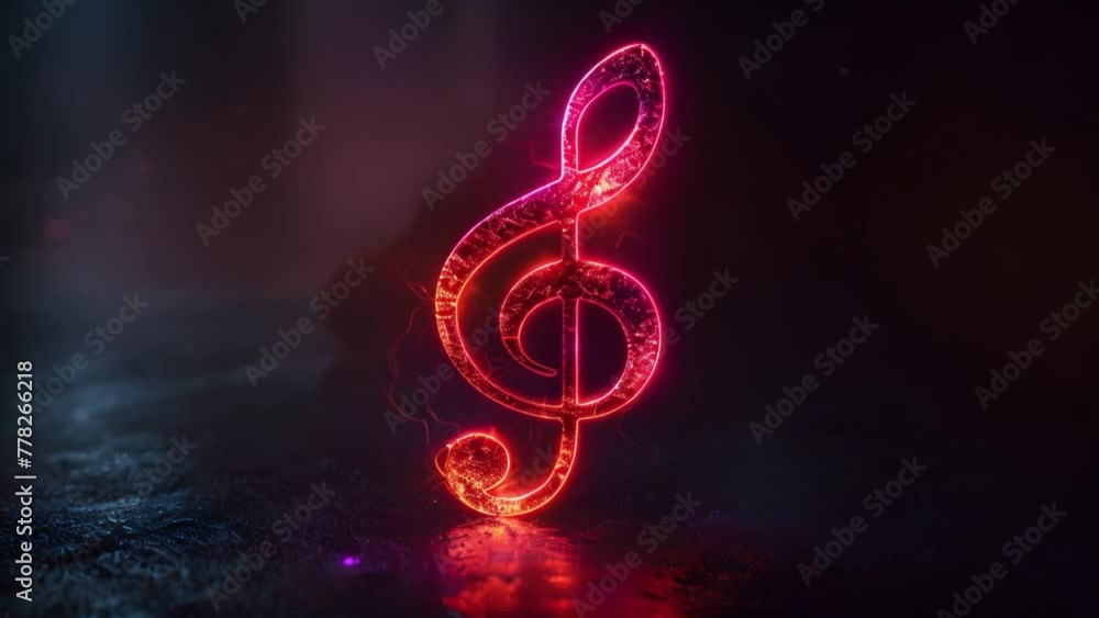 Music key neon colors on black background. Music notes abstract. blue ...