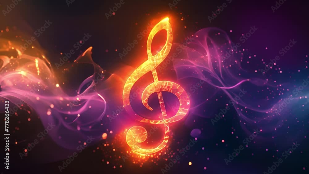 Music key neon colors on black background. Music notes abstract. blue ...