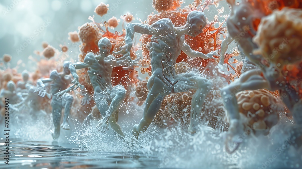 Dynamic illustration of white blood cells personified as athletes ...