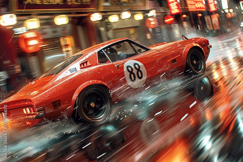 Heart-stopping car chase under the neon canopy of a downtown cityscape ...