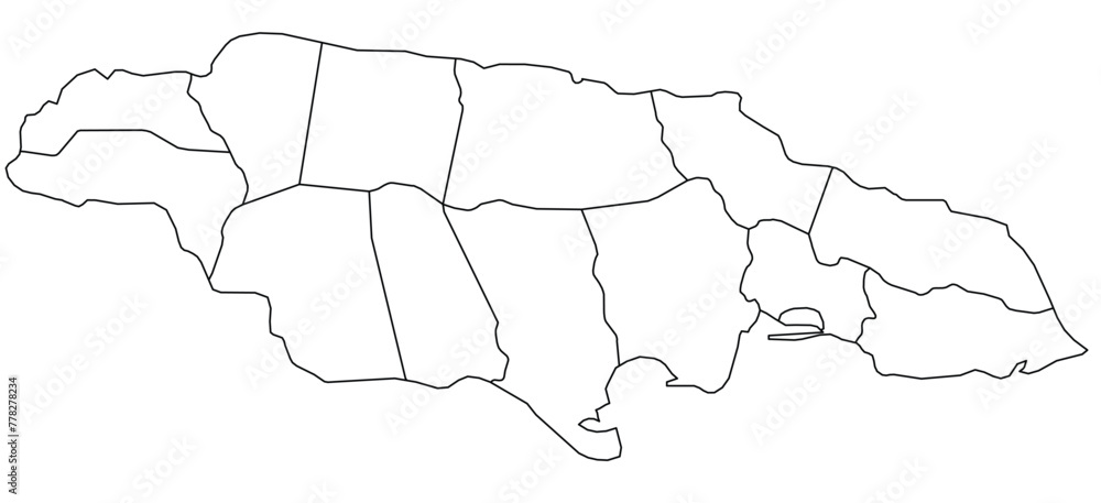 Outline of the map of Jamaica with regions Stock Vector | Adobe Stock