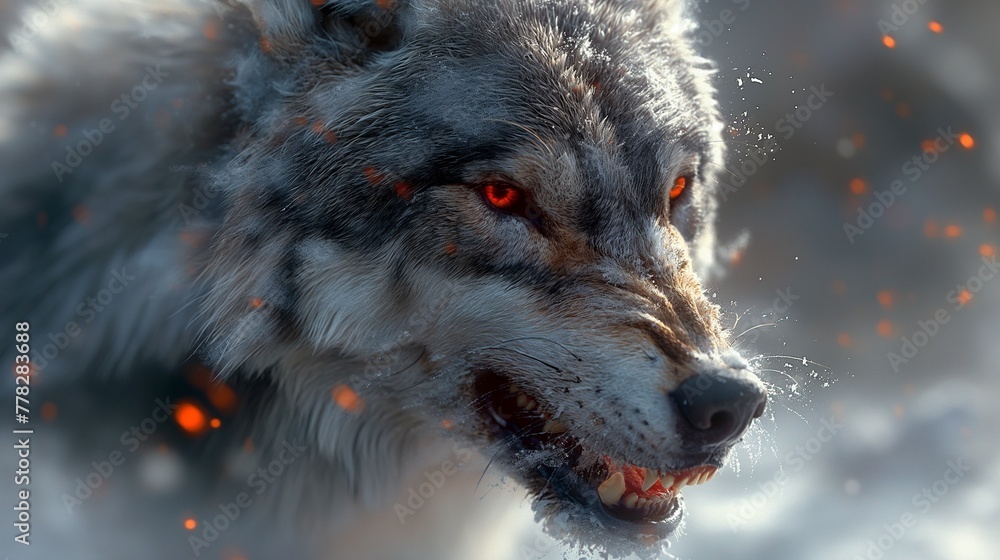Angry wolf with red eyes. Werewolf. Wild nature and animals. Grey wolf ...