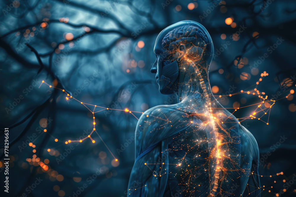 Realistic shot of An animated illustration showing the human body with ...