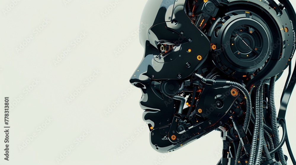 Artistic representation of a robot head side view, focusing on texture ...