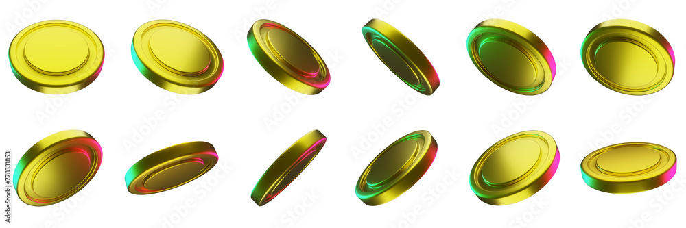 Gold coin set with shades of green and pink. Tick-tock colors ...