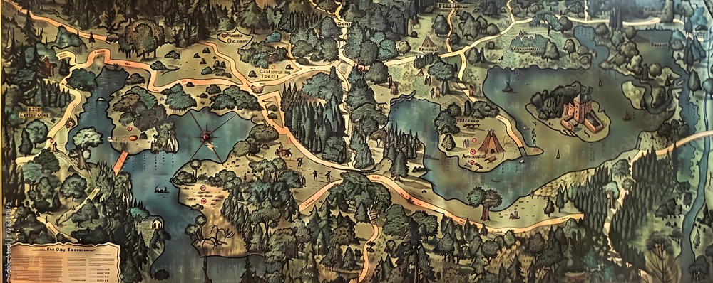 A detailed map of Sherwood Forest, with hidden trails and camps marked ...