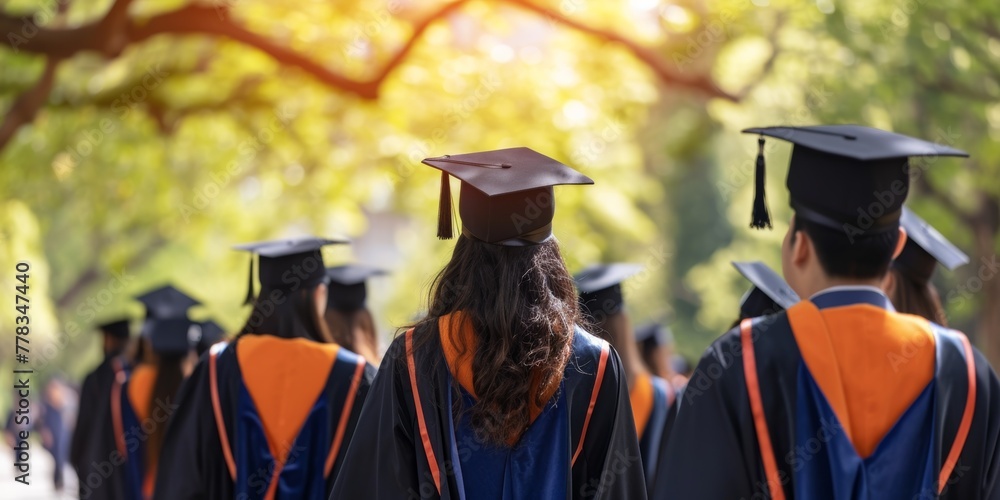 A group of graduates wearing black caps and gowns standing in a row ...