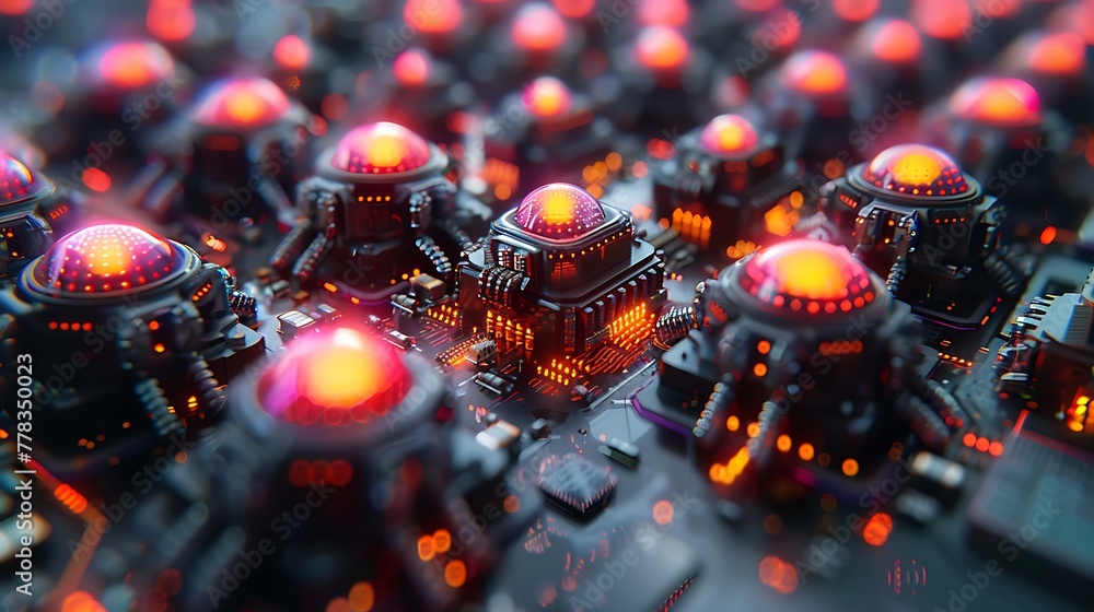 A dynamic scene capturing a swarm of nanotechnology robots constructing ...
