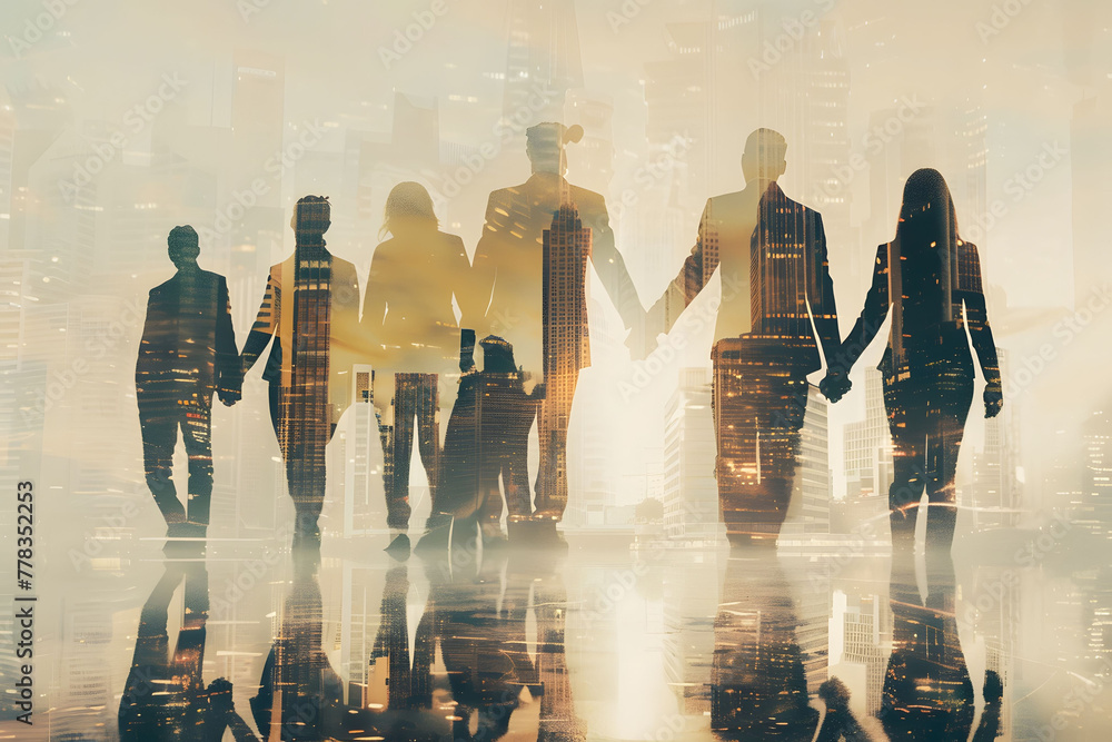 teamwork, double exposure transparent silhouette team task force ...