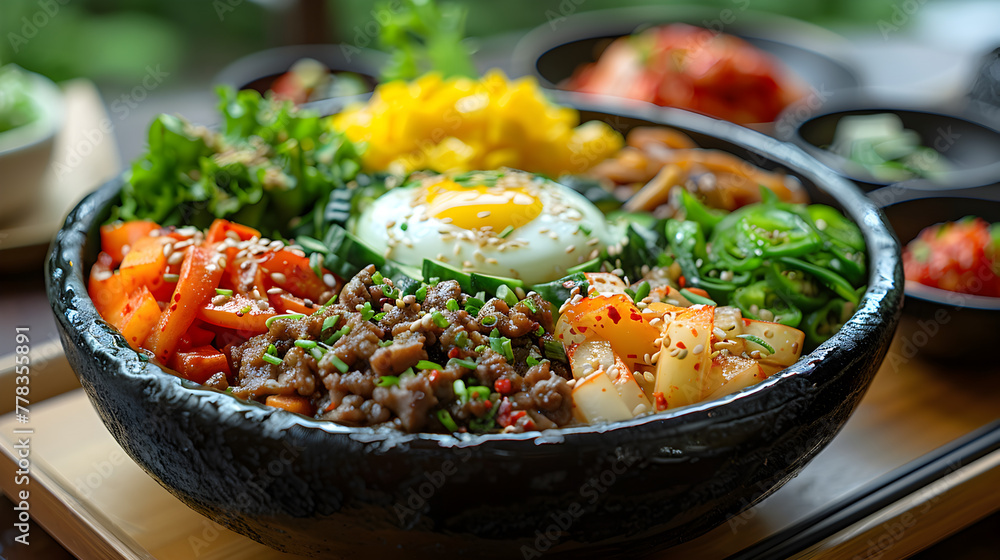 Korean Bibimbap on Decorated Table for HD Wallpaper with Cinematic ...