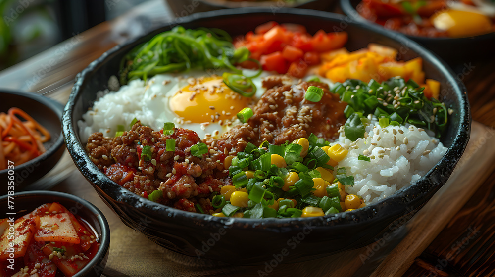 Korean Bibimbap on Decorated Table for HD Wallpaper with Cinematic ...