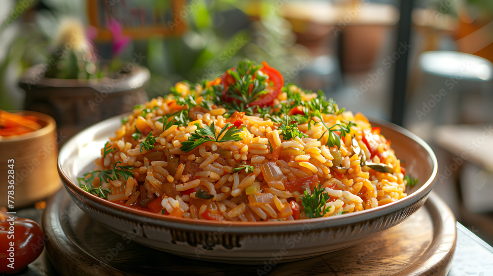 Nigerian Jollof Rice on Decorated Table for HD Wallpaper Stock Photo ...