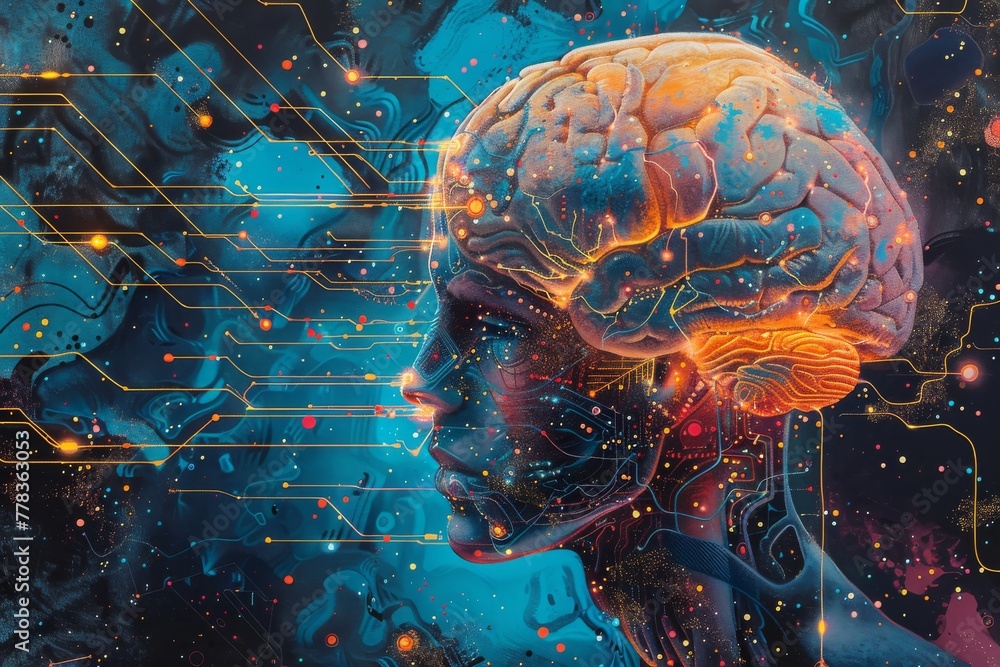 AI technology in creative arts, depicting an AI system generating ...