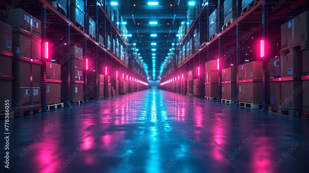 Work of robotic arm in smart warehouse, placing boxes on pallets ...