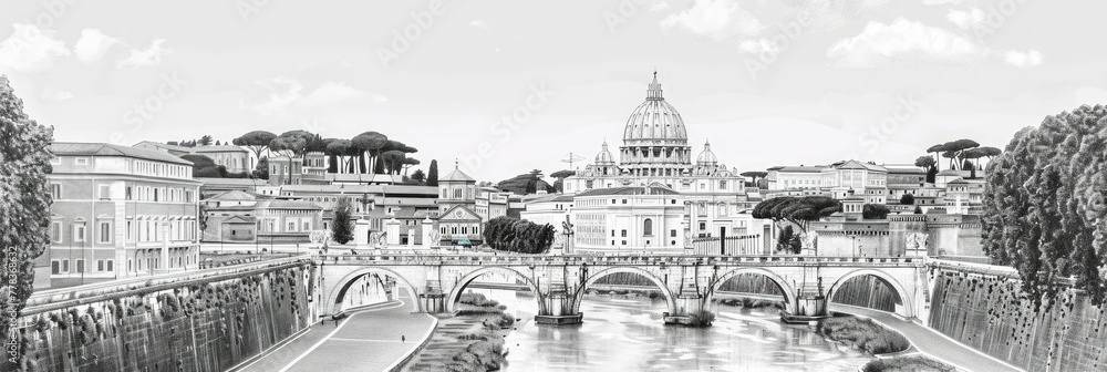 Panoramic view of Vatican City in pencil style - This expansive pencil ...