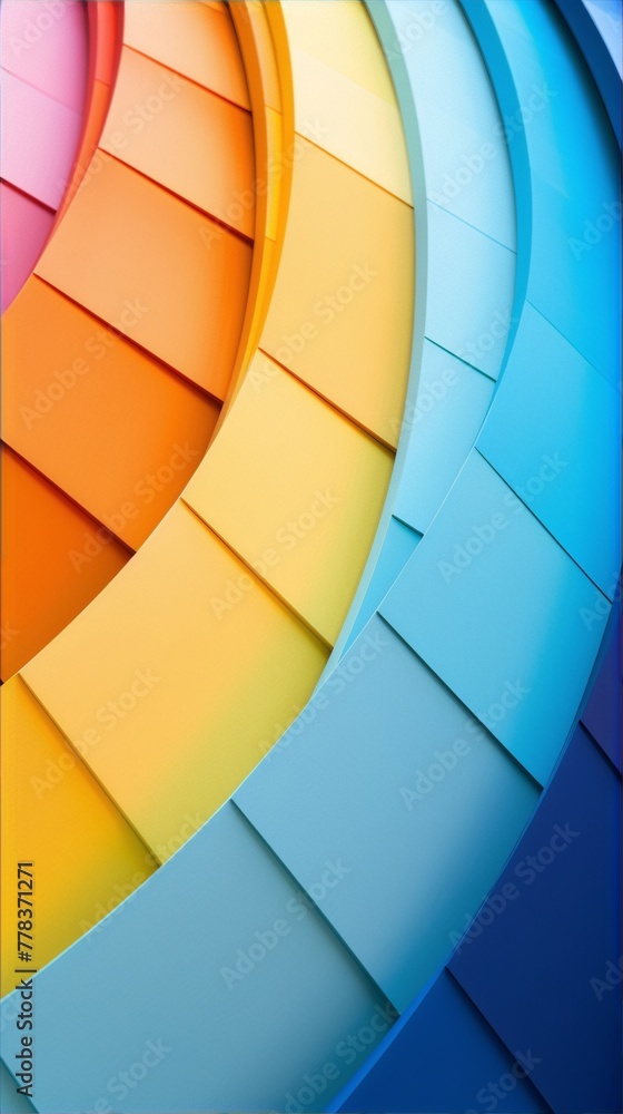 3D rendering of a rainbow of curved paper cutouts in a gradient from ...