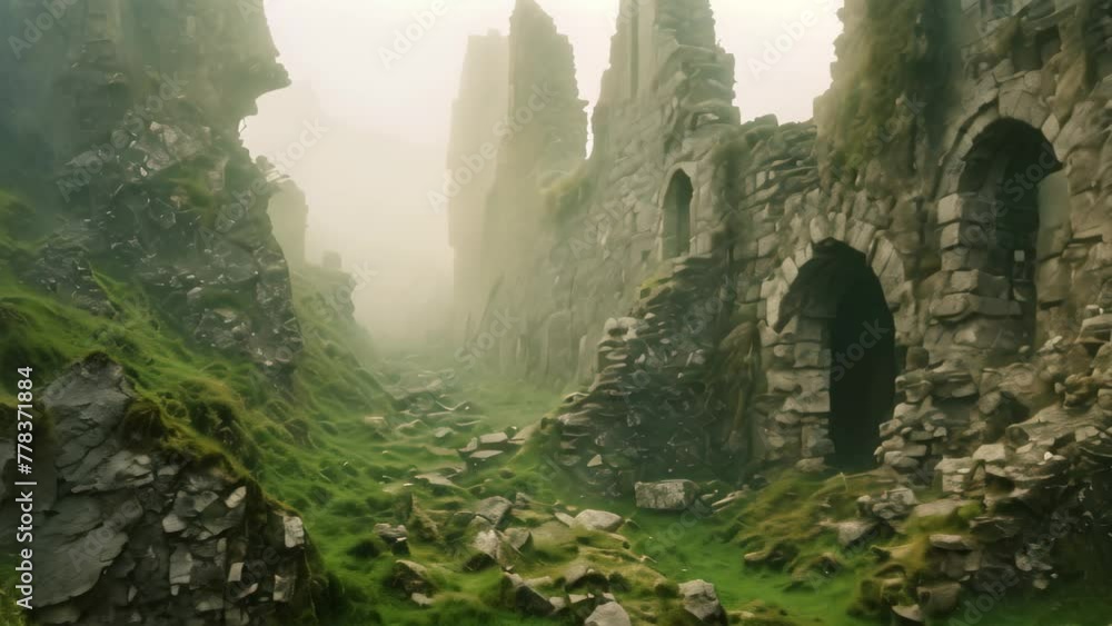 Discover the eerie beauty of an ancient castle enveloped in dense fog ...