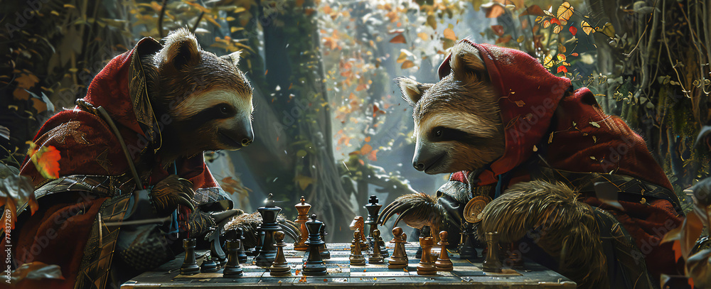 A curious scene where sloths, draped in velvet cloaks, ponder over a ...