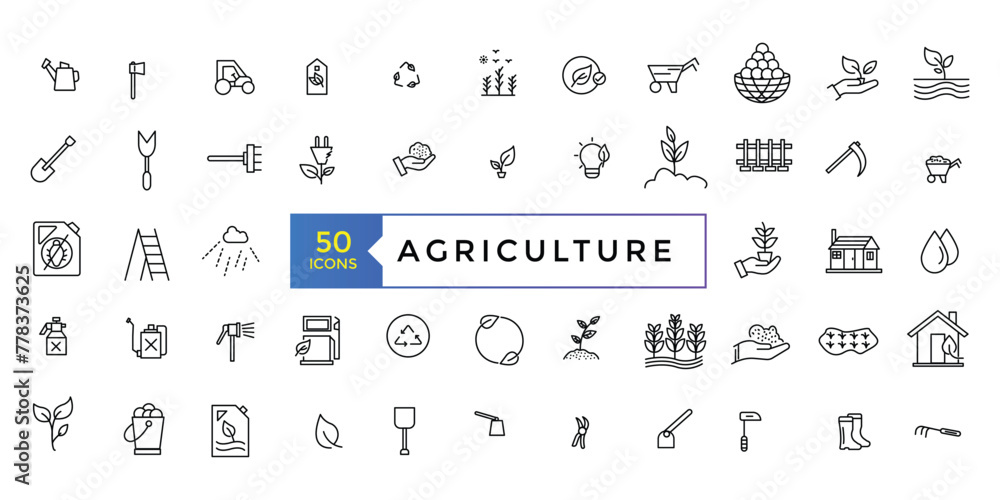 Agriculture line icon set. Innovative technologies for managing farm or ...