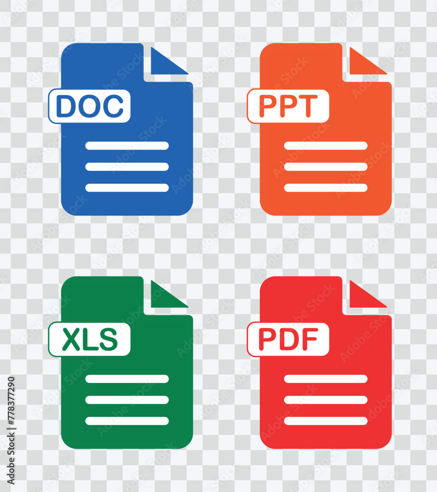 "Vector illustration set featuring various document formats and ...