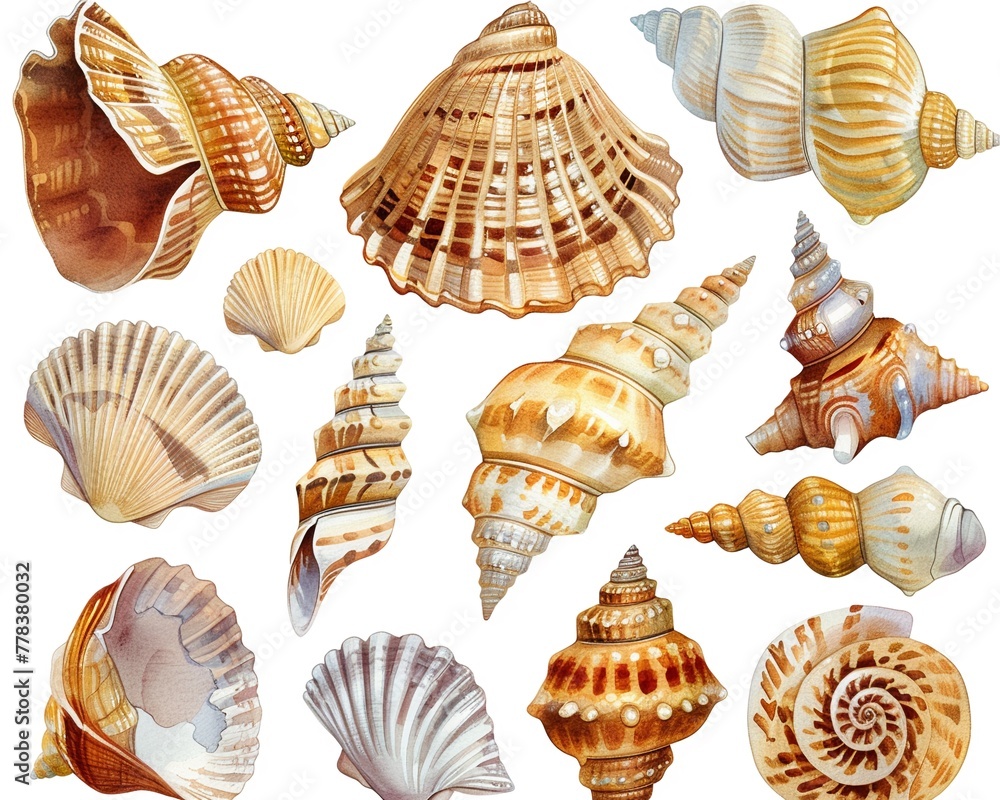 Seashell clipart collection featuring various types. Stock Illustration ...