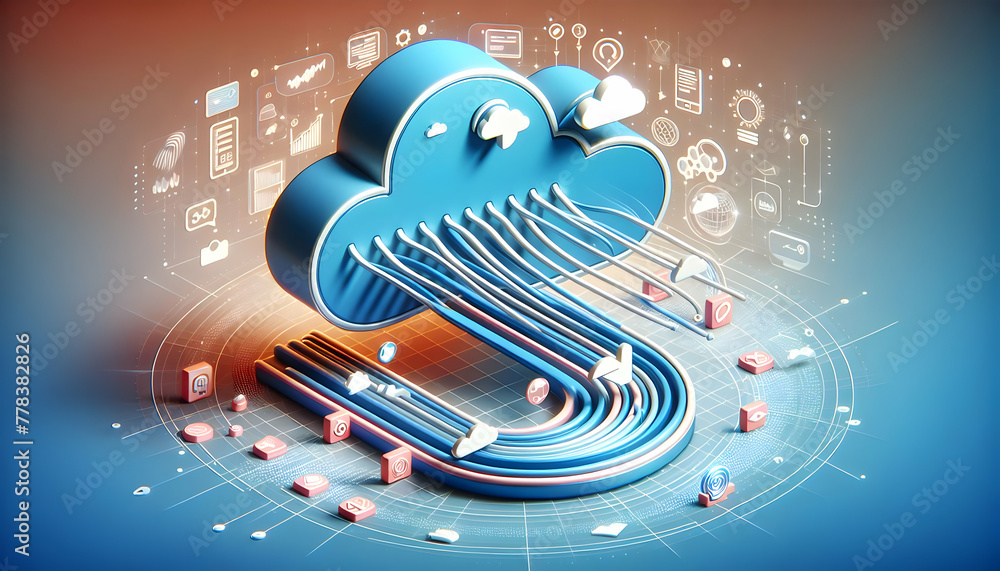 3d flat icon as Cloud Data Stream Visualizing a stream of data flowing ...
