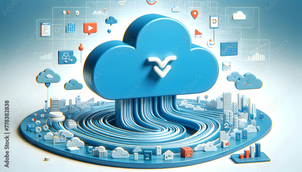 3d flat icon as Cloud Data Stream Visualizing a stream of data flowing ...