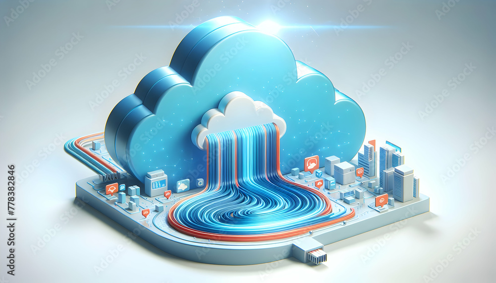 3d flat icon as Cloud Data Stream Visualizing a stream of data flowing from a cloud indicating ...