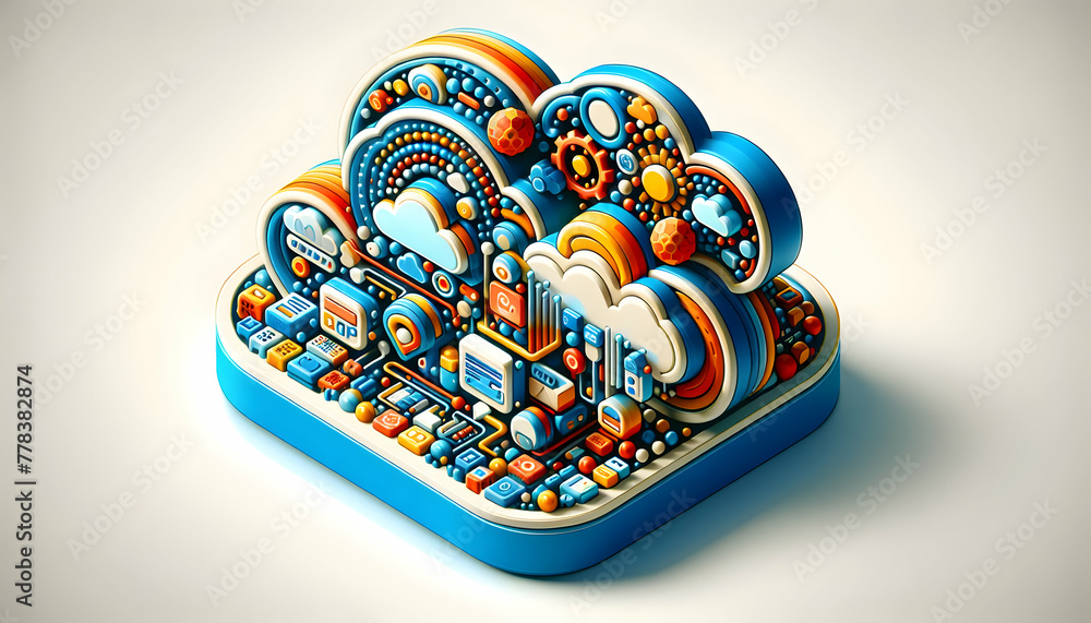 3d flat icon as Cloud Fusion Cloud elements fuse together symbolizing ...