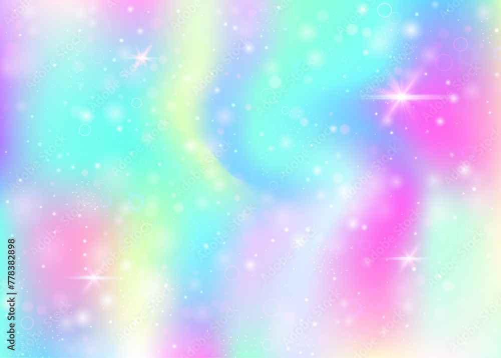 Fairy background with rainbow mesh. Girlish universe banner in princess ...