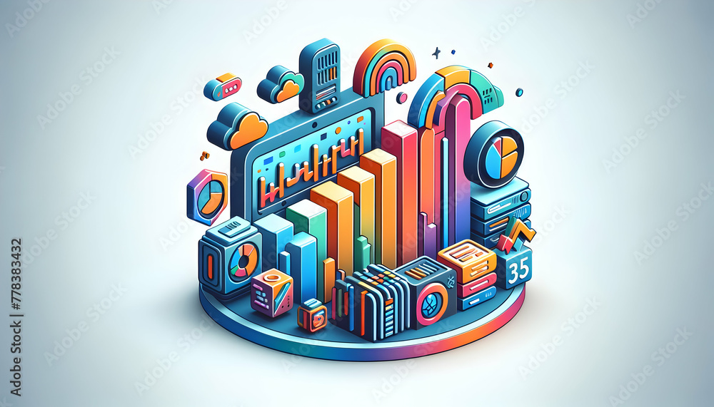 3d flat icon as Cyber Spectrum A spectrum of cyber elements showcasing ...