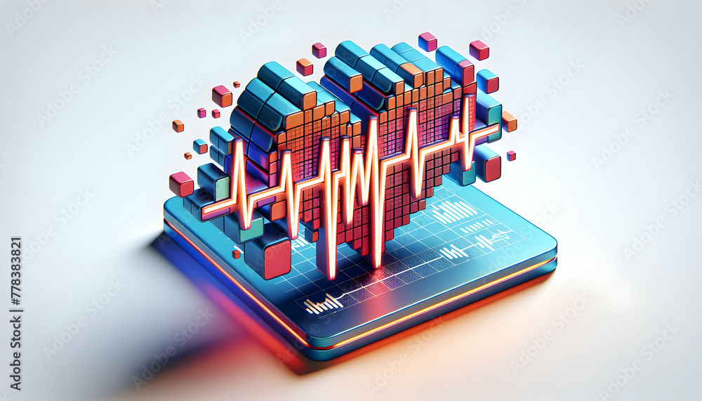3d flat icon as Digital Pulse A pulsating digital heartbeat symbolizing ...