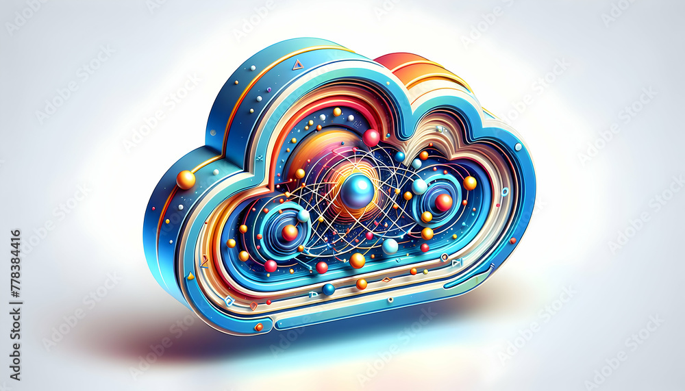 3d flat icon as Quantum Cloud Quantum computing elements merge with ...