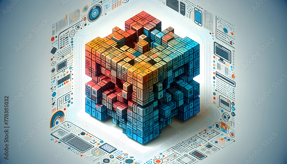 3d flat icon as Techno Tesseract A tesseract shape embodies the ...