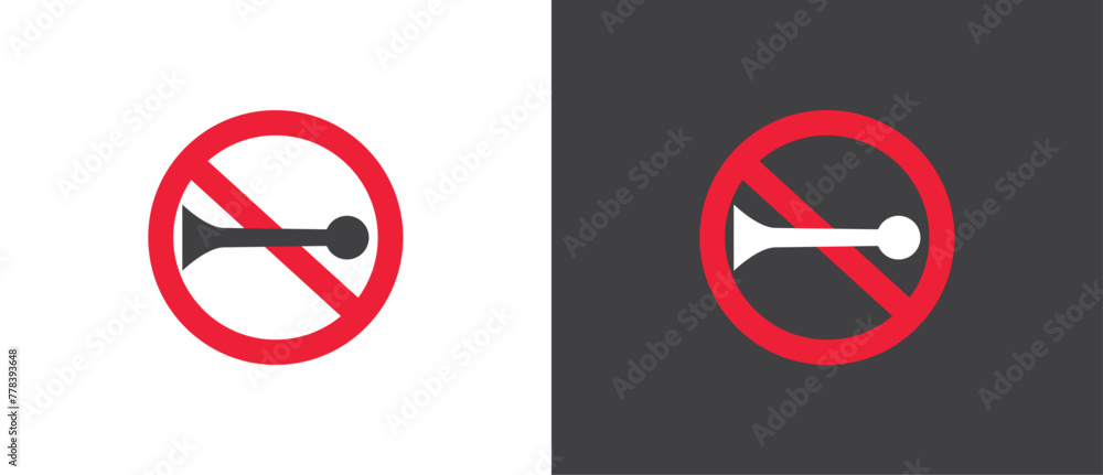 Simple Icon of No Trumpet and horn, Vector illustration of red crossed ...