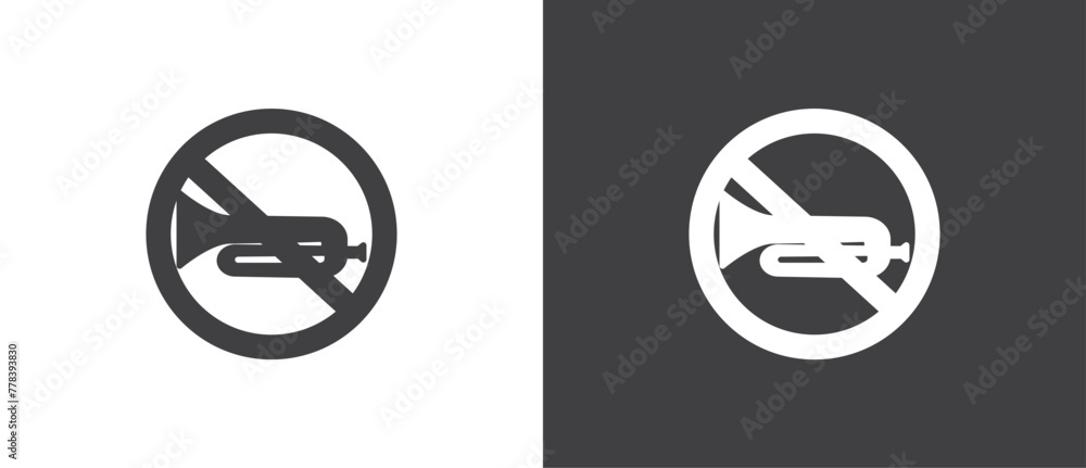 Flat Icon of No Trumpet and horn, Vector illustration of crossed out ...