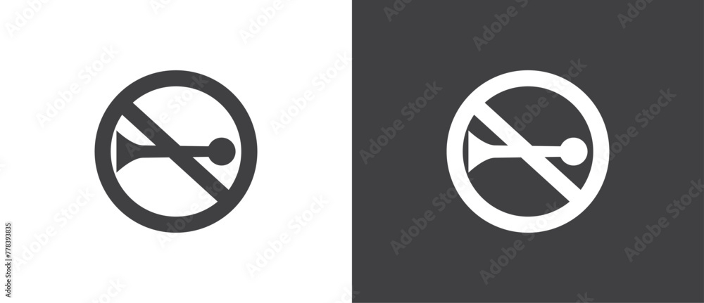 Flat Icon of No Trumpet and horn, Vector illustration of crossed out ...