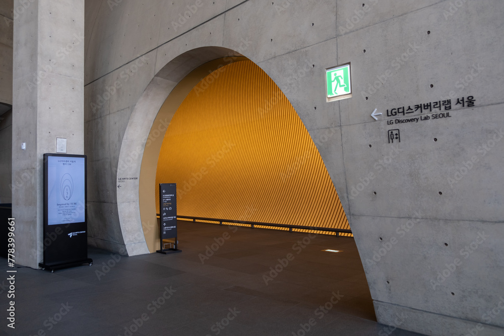 Seoul, South Korea - 21 March 2024: Tube, a pathway inside LG Arts ...