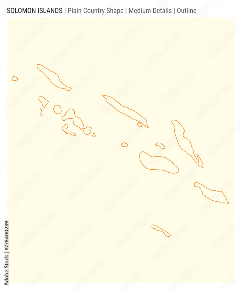 Solomon Islands plain country map. Medium Details. Outline style. Shape of Solomon Islands ...