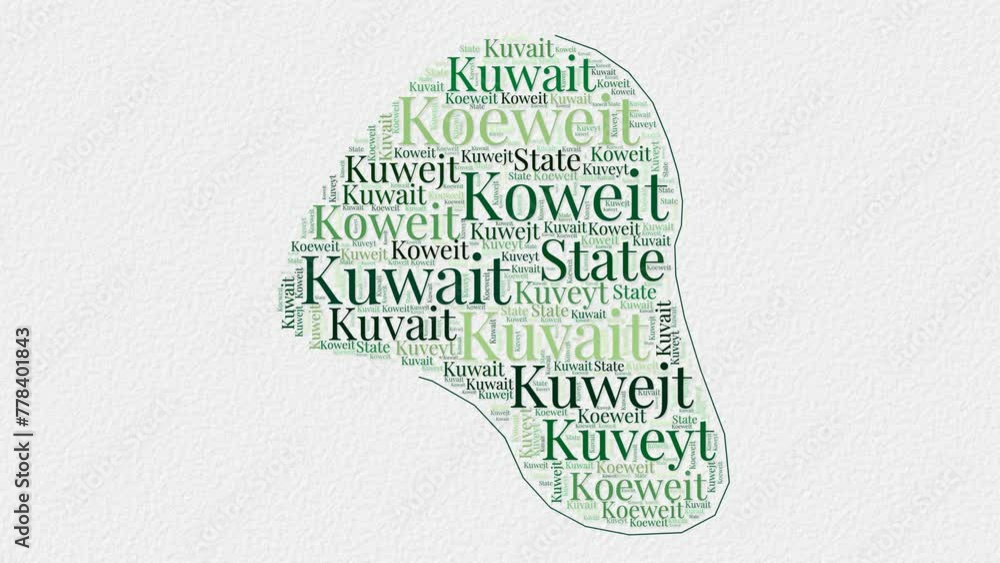 Kuwait logo animation. Kuwait boundary word cloud animation. Video of ...