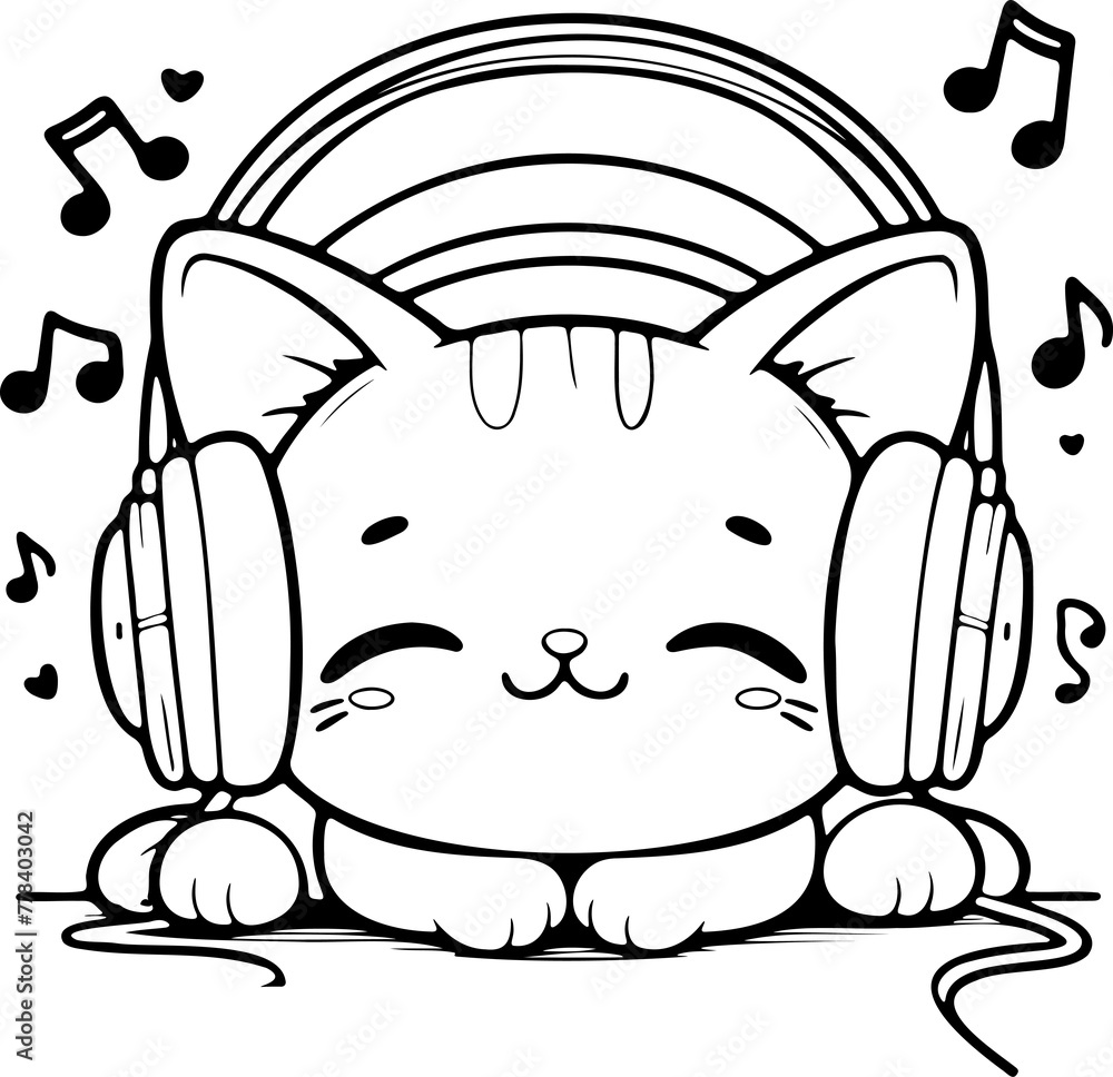 Chat style kawaïï dessin au trait, isolé, idéal pour conception page de ...