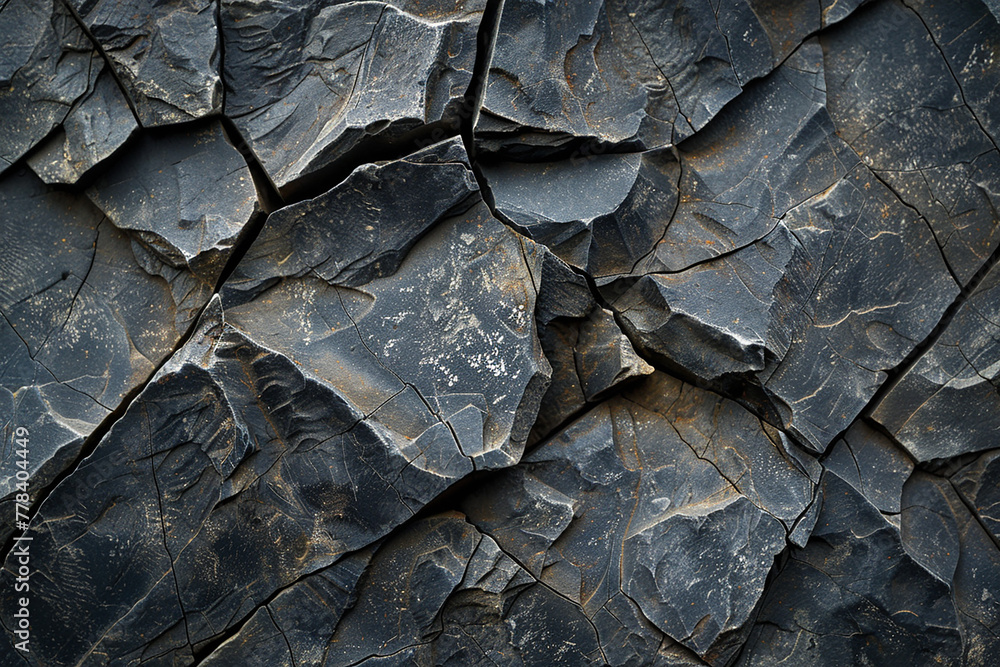 A close-up of a flint stone texture, highlighting the sharp edges and ...