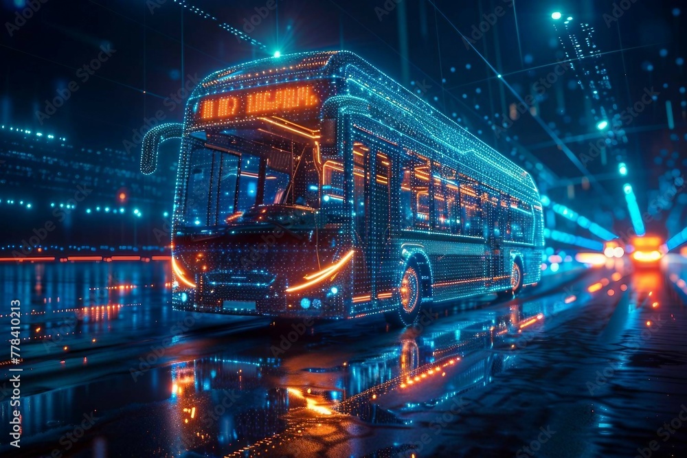 digital smart bus with glowing data streams , artificial intelligence ...