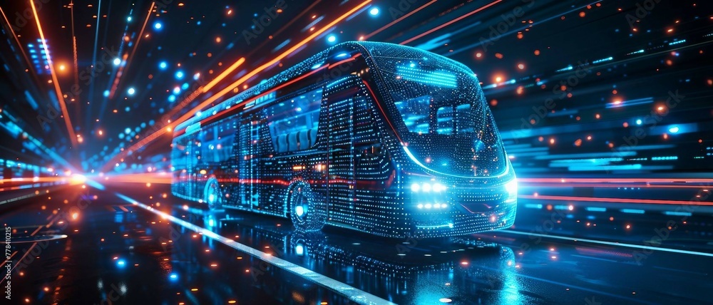 digital smart bus with glowing data streams , artificial intelligence ...