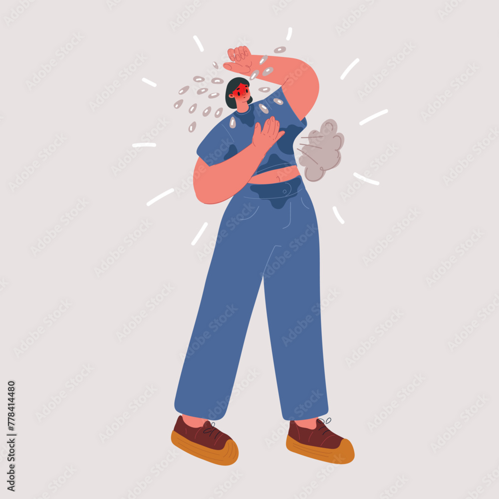 Cartoon vector illustration of Menopausal Mature Woman Having Hot Flush ...