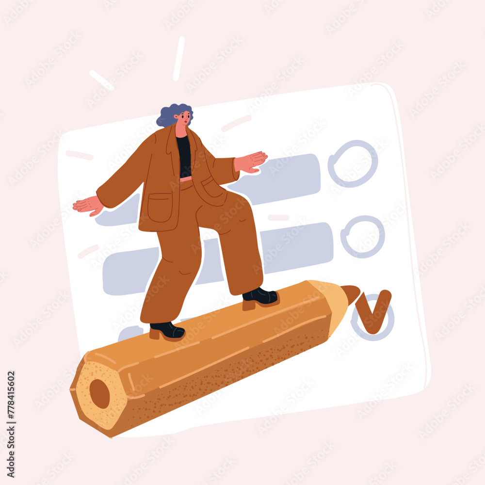 Cartoon vector illustration of Positive business woman with a giant ...