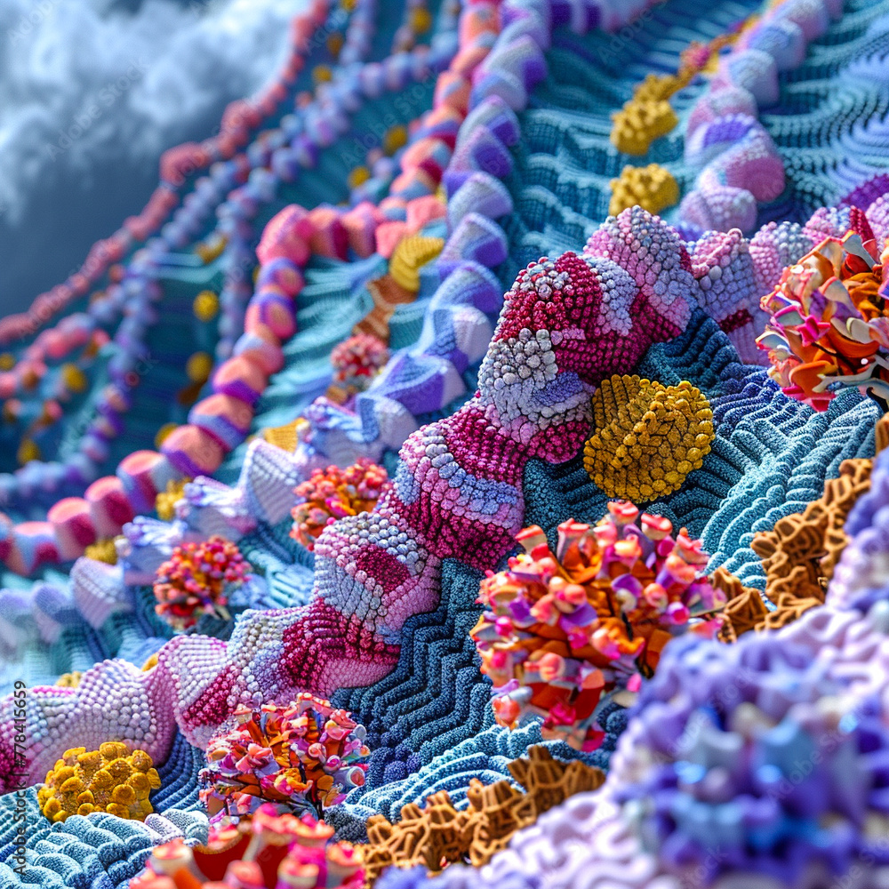 A detailed 3D landscape of a membrane transport system, showcasing the ...