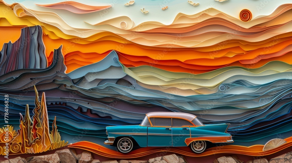 Retro Road Trip: Quilling Paper Artwork of 1970s Vintage Cars and Wide ...