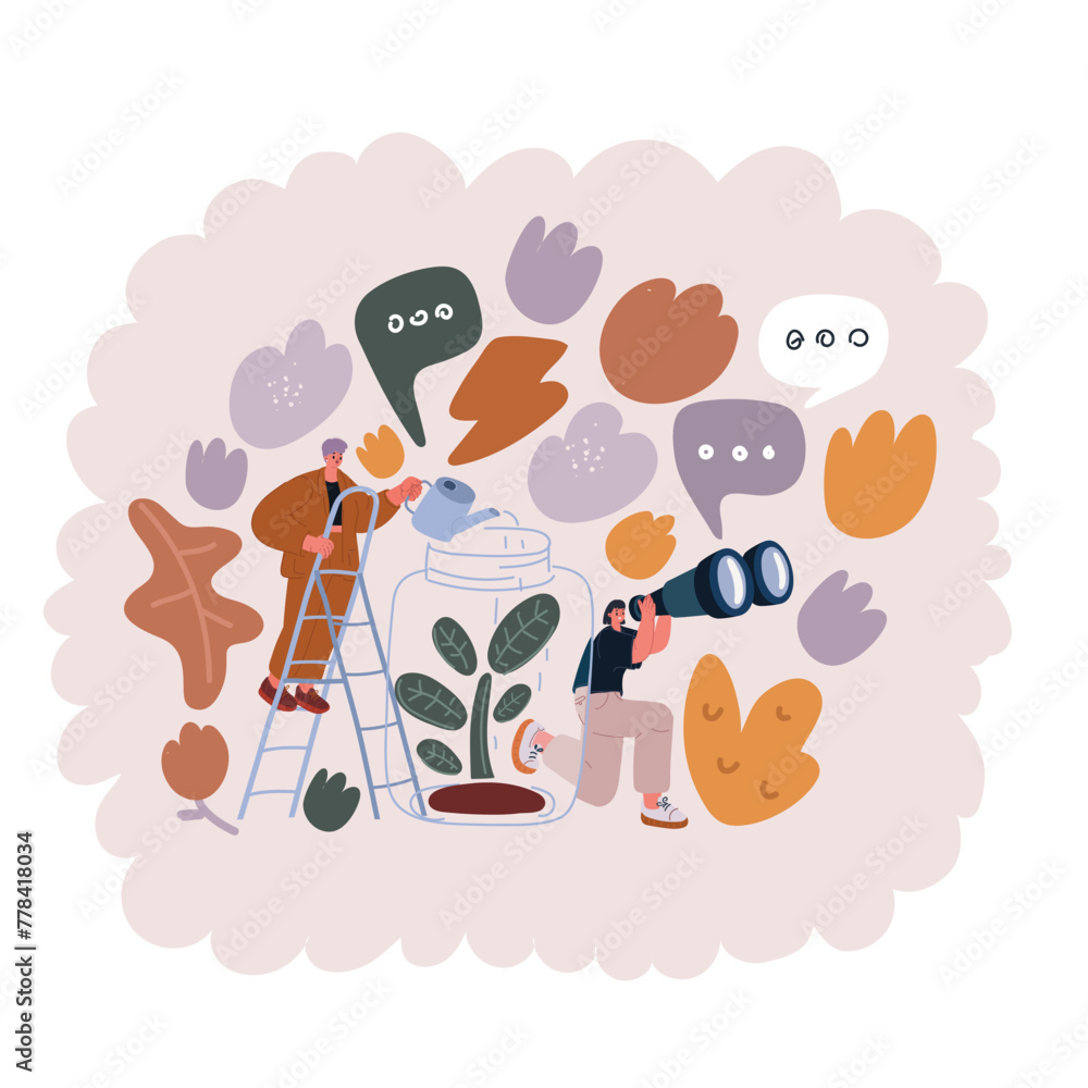 Cartoon vector illustration of teamwork vision path goal success. study ...